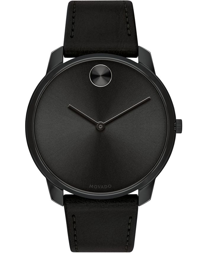 Movado Men's Swiss BOLD Black Leather Strap Watch, 42mm - Macy's