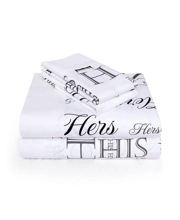 Bed Hog His and Hers Sheet Set of 4, 300 Thread Count, Queen - Macy's