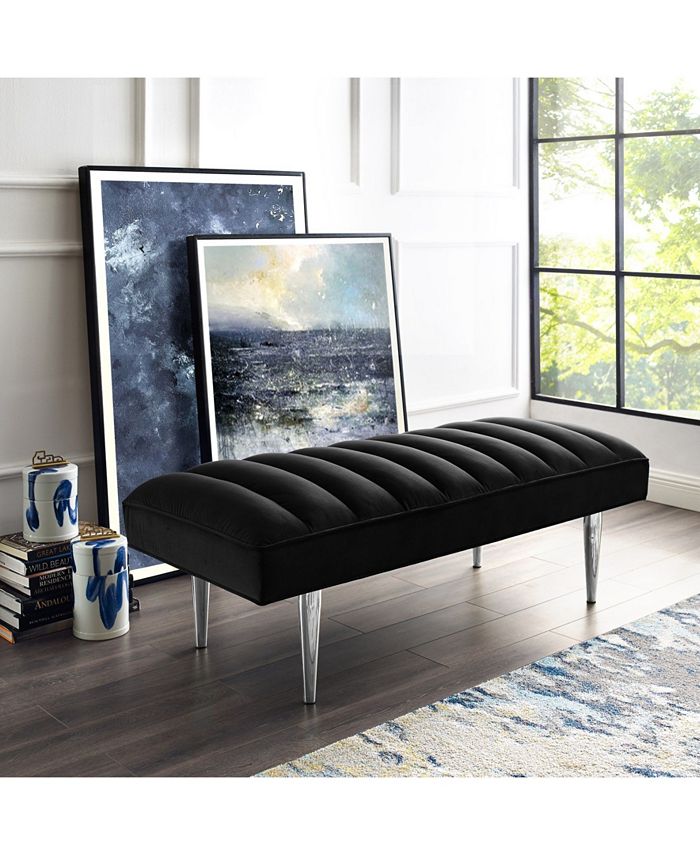 Nicole Miller Raul Velvet Tufted Bench with Tapered Metal Legs - Macy's