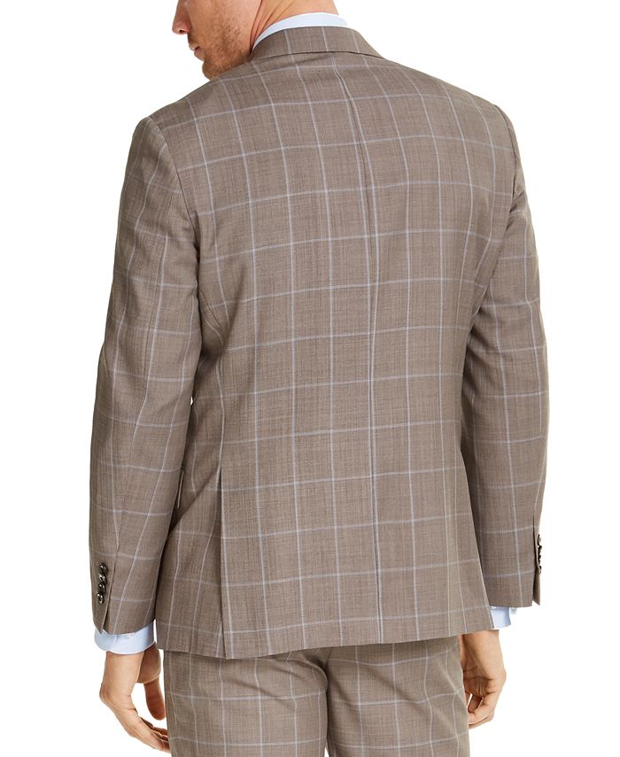 Michael Kors Men's Classic-Fit Airsoft Stretch Brown Windowpane Suit Jacket - Macy's