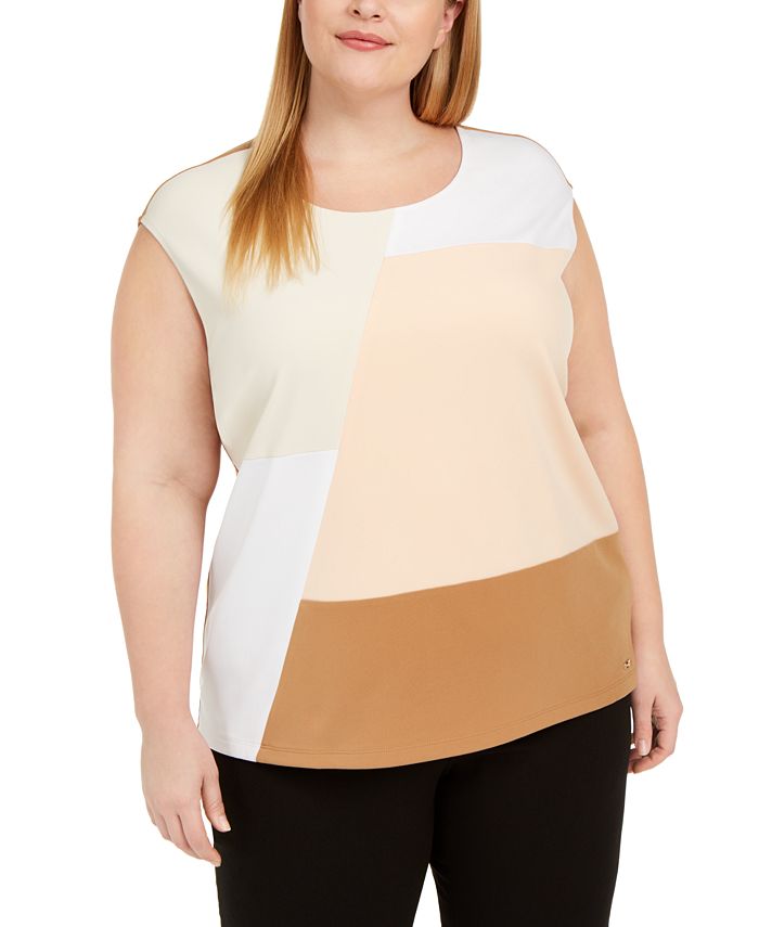 Calvin Klein Plus Size Colorblocked Top - Macy's