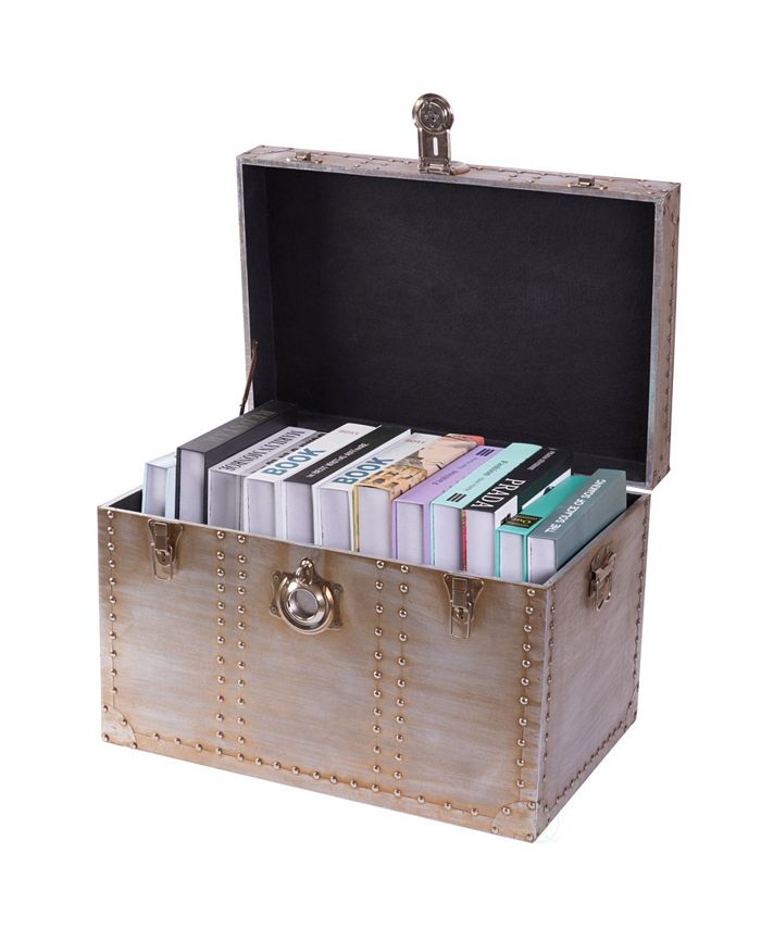 Vintiquewise Industrial Wooden Aluminum Storage Trunk with Lockable ...