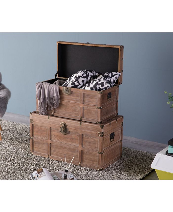Vintiquewise Wooden Rectangular Lined Rustic Storage Trunk with Latch ...