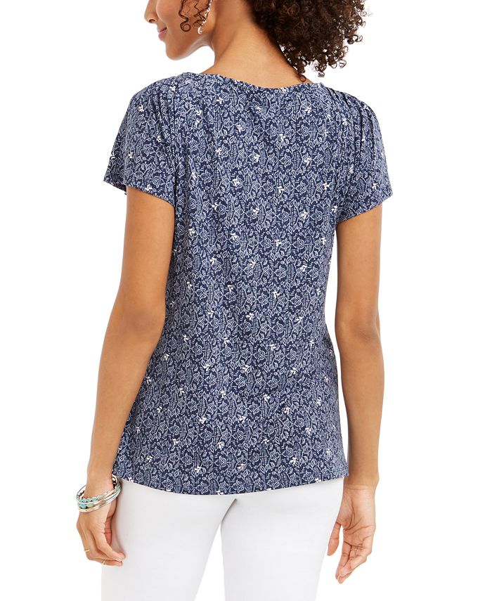 Style And Co Printed Pleat Neck Top Created For Macys Macys