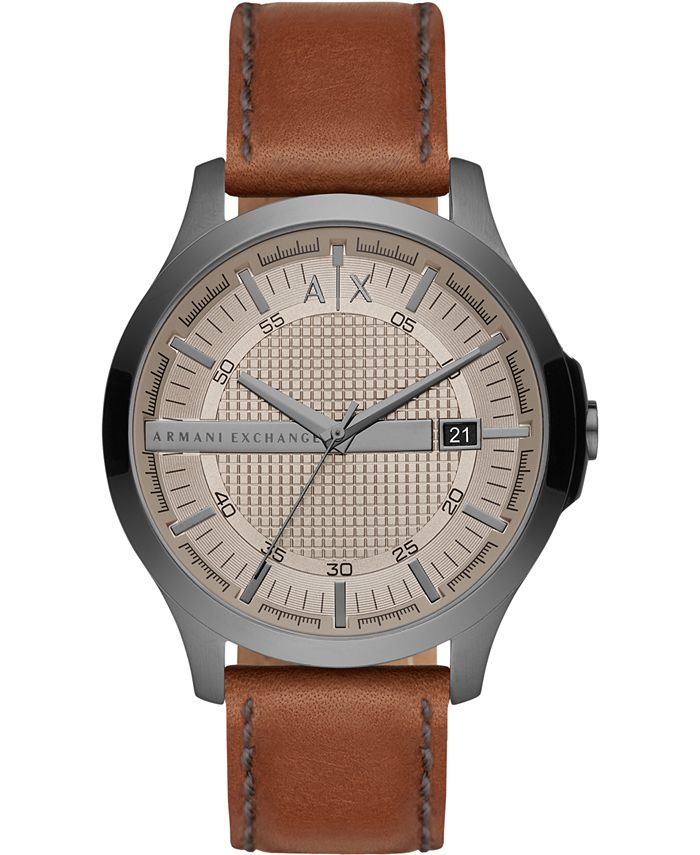 A|X Armani Exchange Men's Hampton Brown Leather Strap Watch 46mm - Macy's