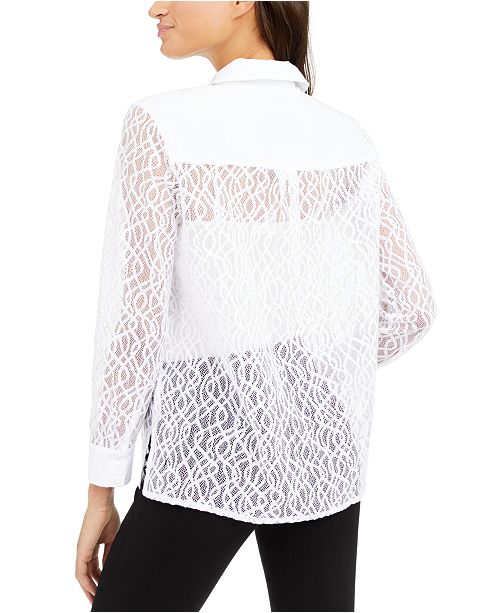 Alfani Lace Button-Down Top, Created for Macy's & Reviews - Tops ...