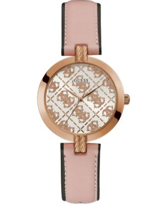 GUESS Women's Pink Leather Strap Watch 35mm - Macy's