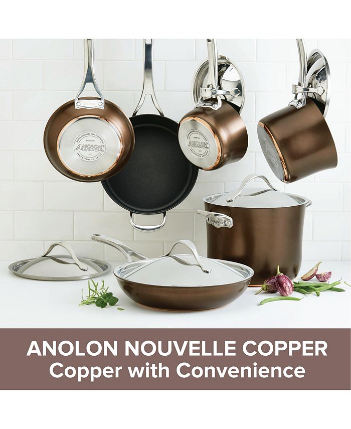 Anolon Nouvelle Copper Luxe Sable Hard-Anodized Non-Stick Cookware Set, 11 Piece - Macy's