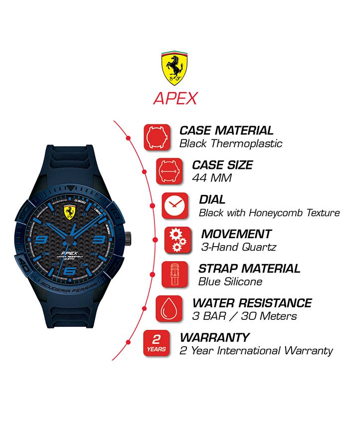 Ferrari Men's Apex Blue Silicone Strap Watch 44mm - Macy's