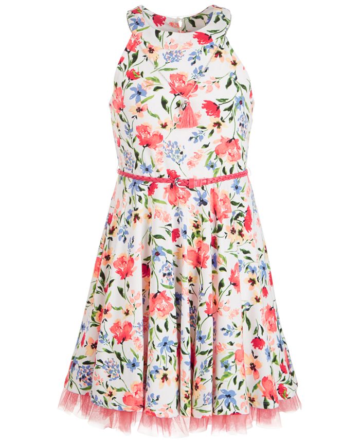 Beautees Big Girls Floral-Print Belted Dress - Macy's
