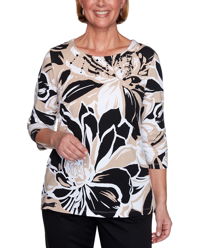 Alfred Dunner Classics Exploded Floral Printed Embellished Top - Macy's