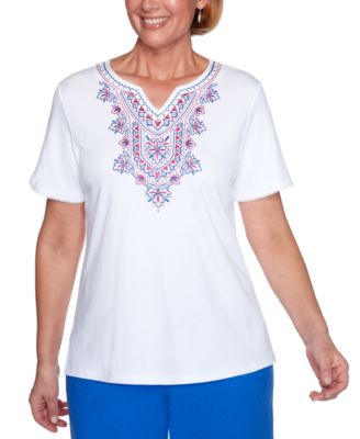 Alfred Dunner Petite Laguna Beach Embroidered Top - Macy's