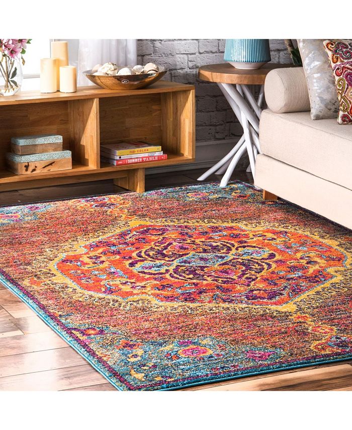 nuLoom Bodrum Vintage-Inspired Medallion Maranda Orange 4' x 6' Area ...