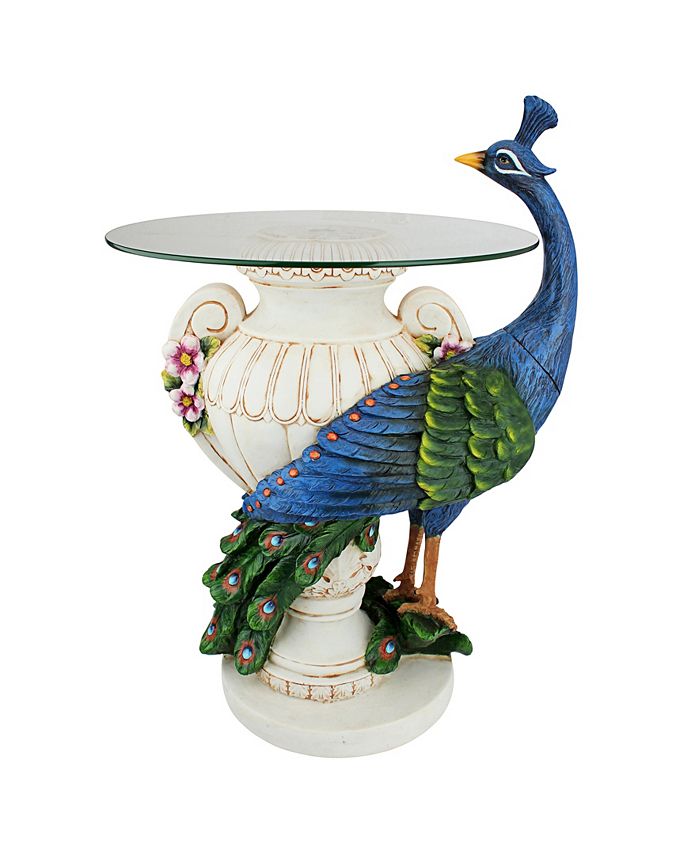 Design Toscano Staverden Castle Peacock Sculptural Glass-Topped Table ...
