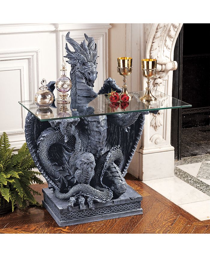 Design Toscano the Subservient Dragon Glass-Topped Sculptural Table ...