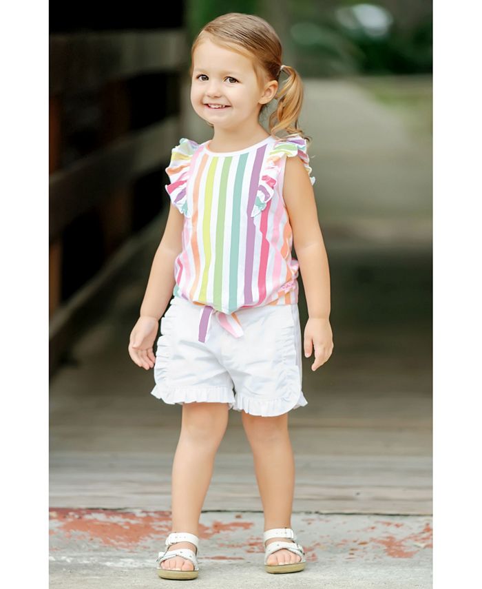 RuffleButts Toddler Girls Rainbow Stripe Ruffle Tie Top and Ruffle ...