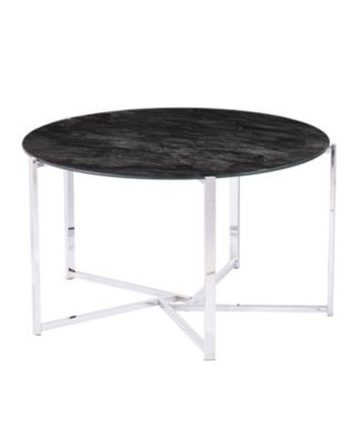 Southern Enterprises Hilo Round Cocktail Table with Faux Marble Glass ...