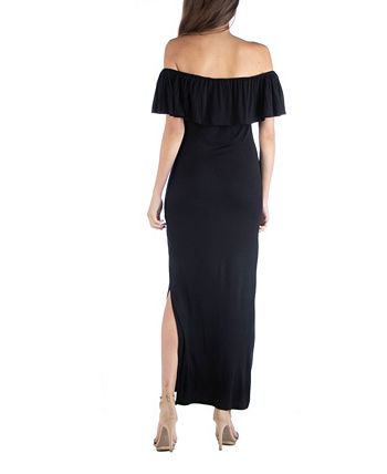 24seven Comfort Apparel Off Shoulder Ruffle Detail Maxi Dress - Macy's