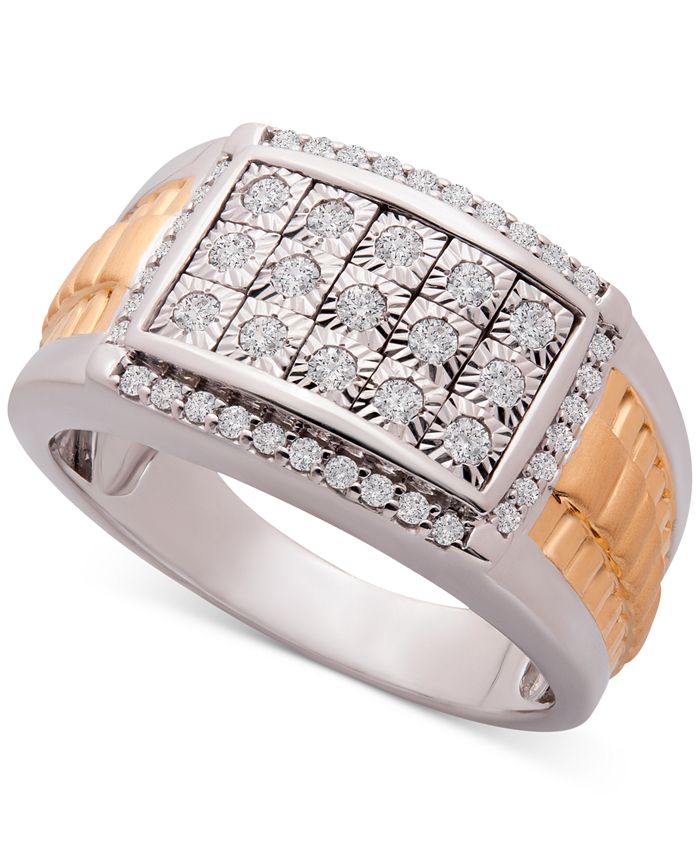 Macy's Men's Diamond Cluster Two-Tone Ring (1/2 ct. t.w.) in Sterling ...