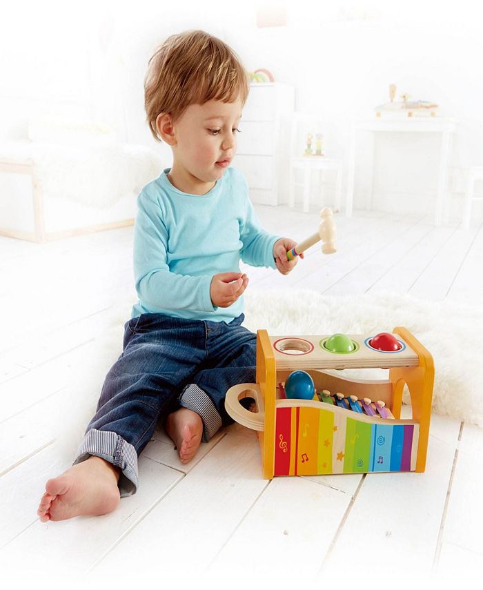 Hape Kids Wooden Musical Instrument Rainbow Pound and Tap Bench with ...