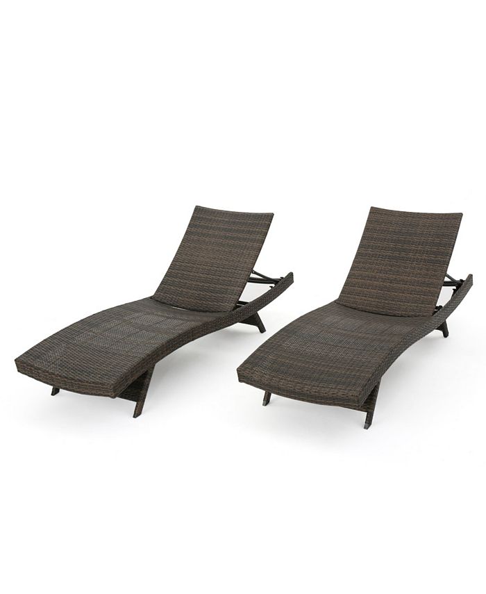 Noble House Thira Outdoor Mixed Mocha Chaise Lounge with Frame, Set of ...