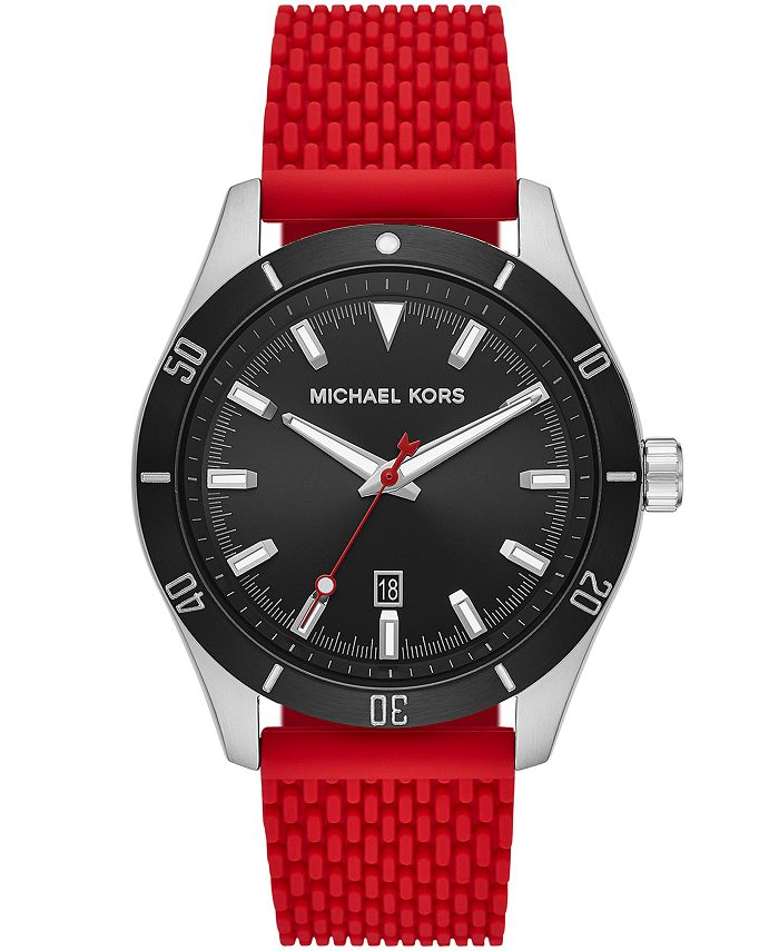Michael Kors Layton Three-Hand Red Silicone Mesh Watch - Macy's