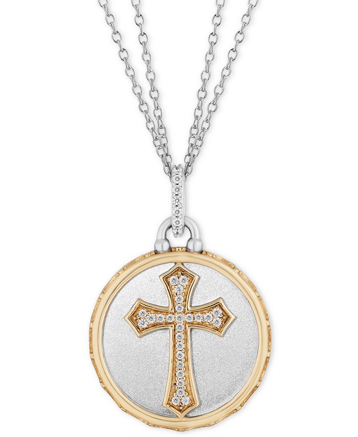 Hallmark Diamonds Cross Disc Double Chain Blessings pendant (1/10 ct. t ...