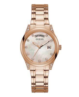 GUESS Rose Gold-Tone Mother of Pearl Watch 36mm - Macy's