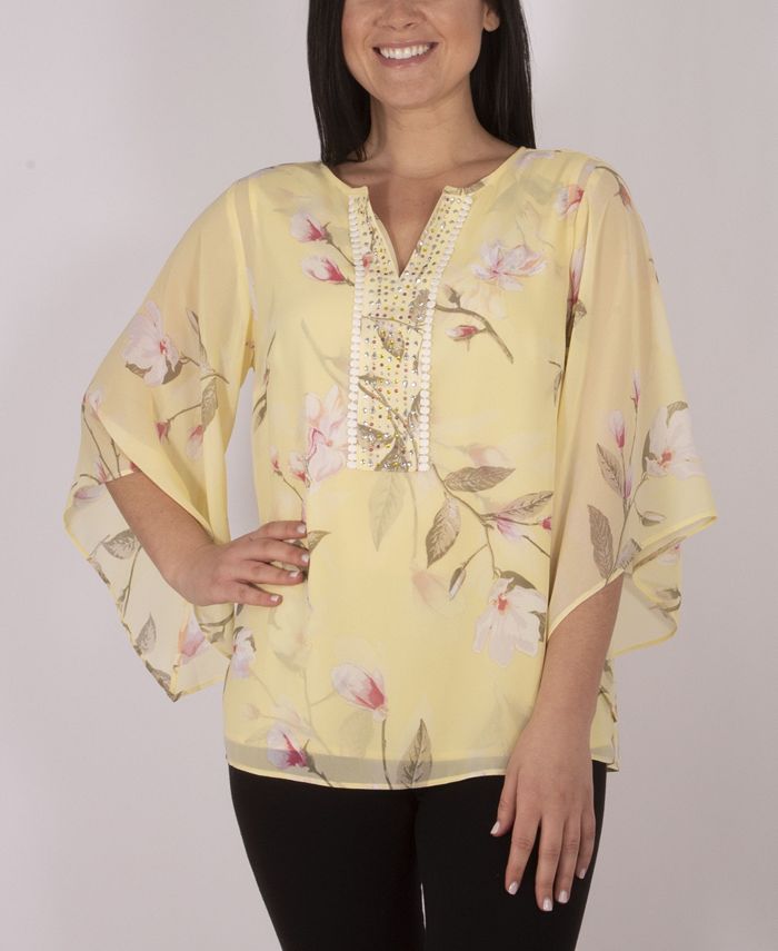 NY Collection Tunic Top with Jeweled Yoke - Macy's