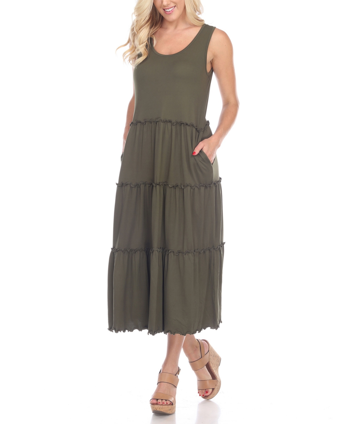 Click here for White Mark Womens Scoop Neck Tiered Midi Dress - O... prices
