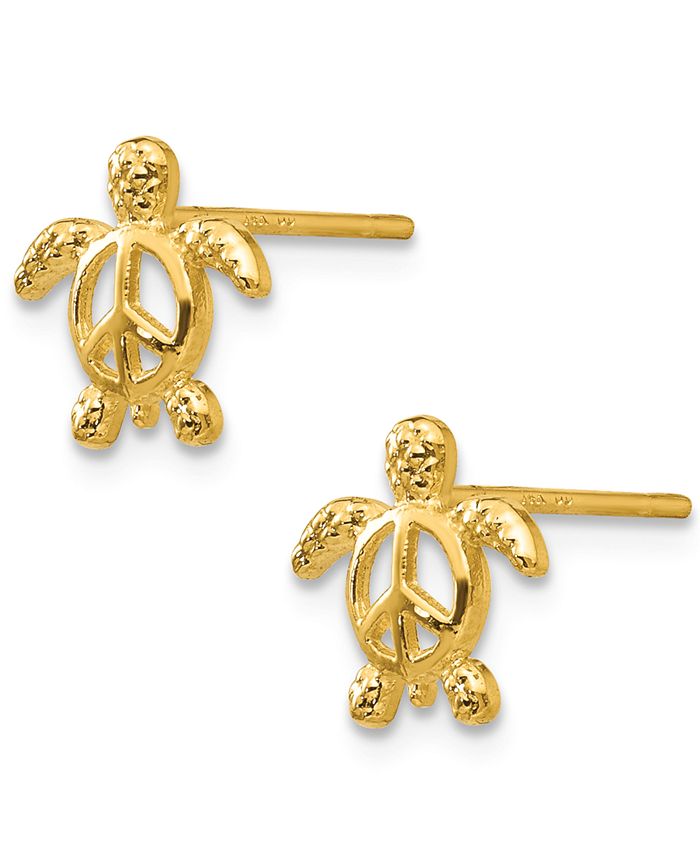 Macy's Peace Sign Sea Turtle Stud Earrings in 14k Gold & Reviews ...