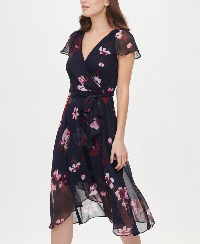 Dkny Flutter Sleeve V Neck Wrap Midi Macys