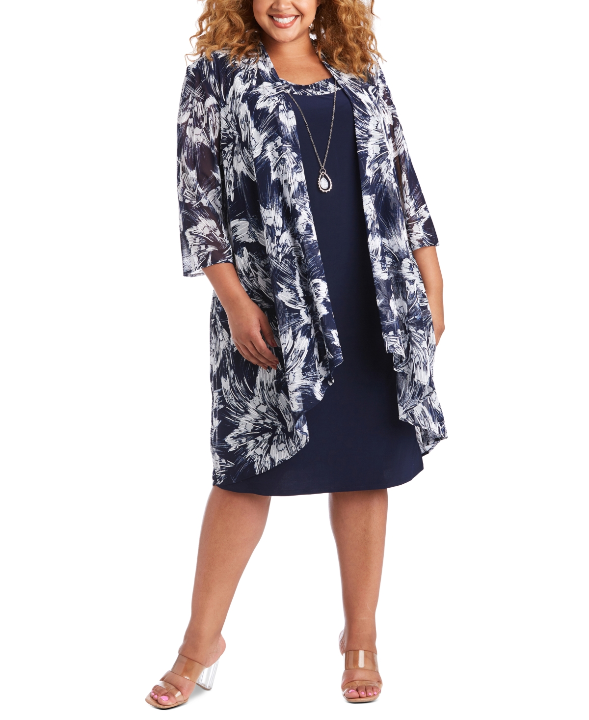 Click here for R & M Richards Plus Size Mesh Jacket & Dress - Nav... prices