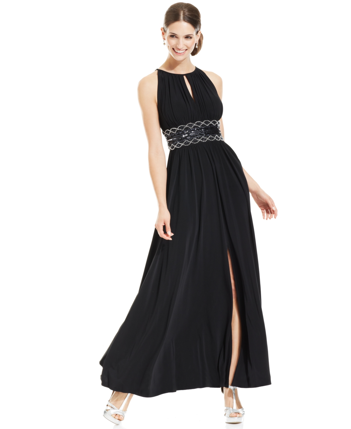 Click here for R&M Richards Petite Beaded Gown - Black prices
