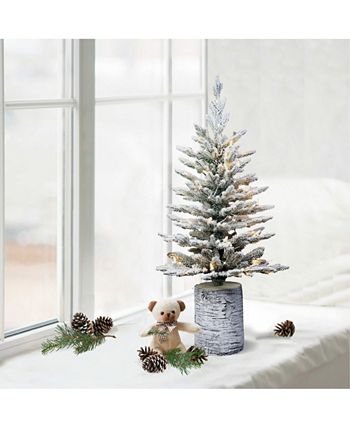 Puleo 3' Pre-Lit Potted Flocked Arctic Fir Tree - Macy's