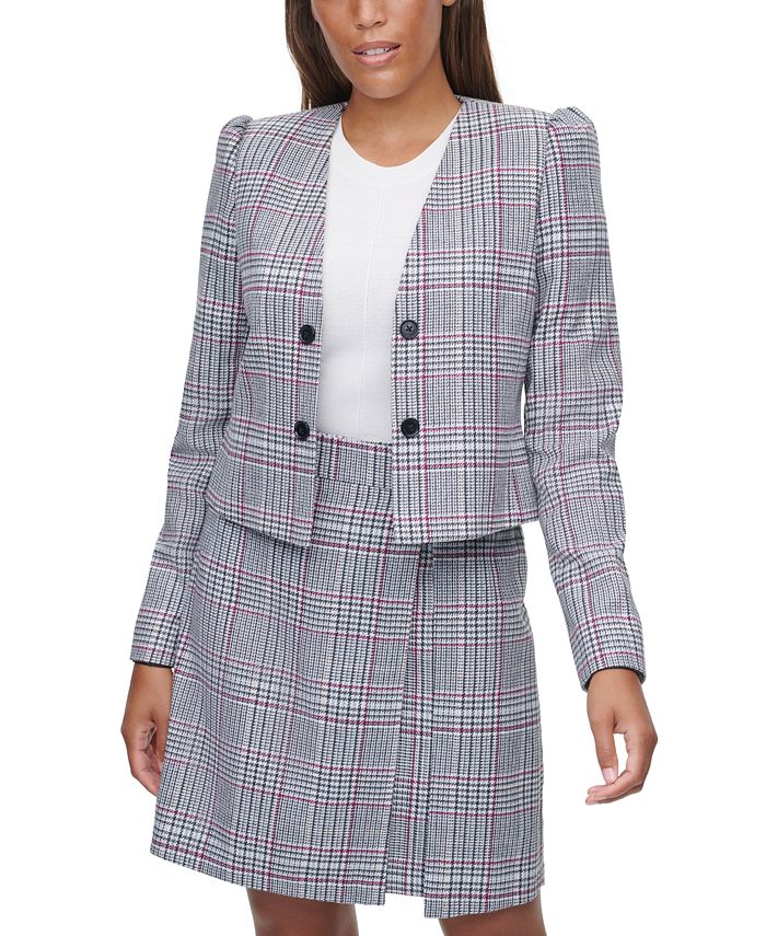 Calvin Klein X-Fit Plaid Cropped Jacket - Macy's