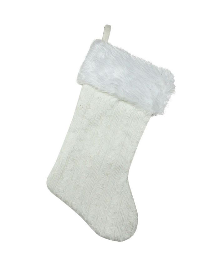 Northlight Cable Knit and Faux Fur Cuff Decorative Christmas Stocking ...