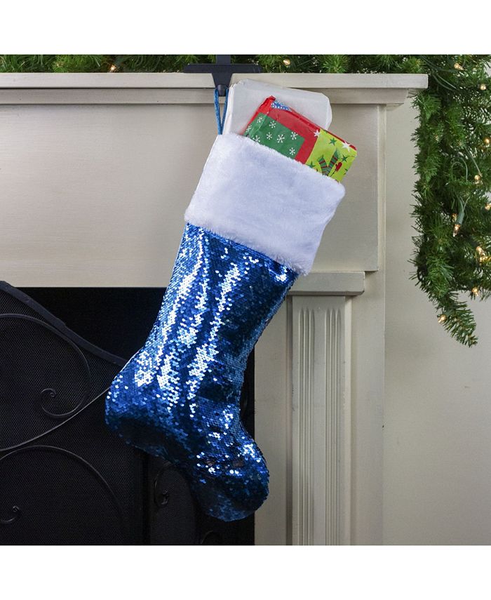Northlight Sky and Reversible Sequined Christmas Stocking with Faux Fur ...