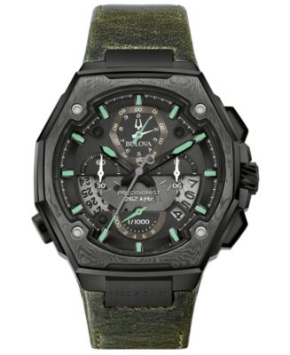 Bulova Men's Precisionist Chronograph Green Leather Strap Watch 44.7x46 ...