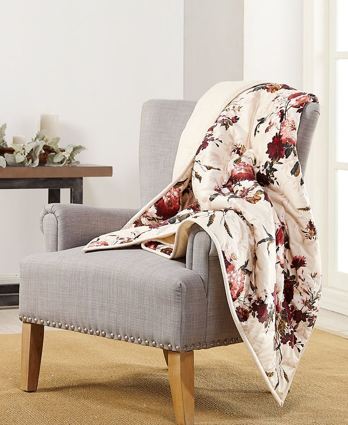 Martha Stewart Collection Gilded Floral Velvet Quilted Throw, Created ...