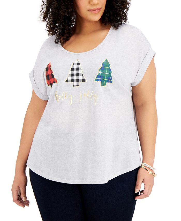 Style & Co Plus Size Graphic Print Christmas Tree T-Shirt, Created for ...