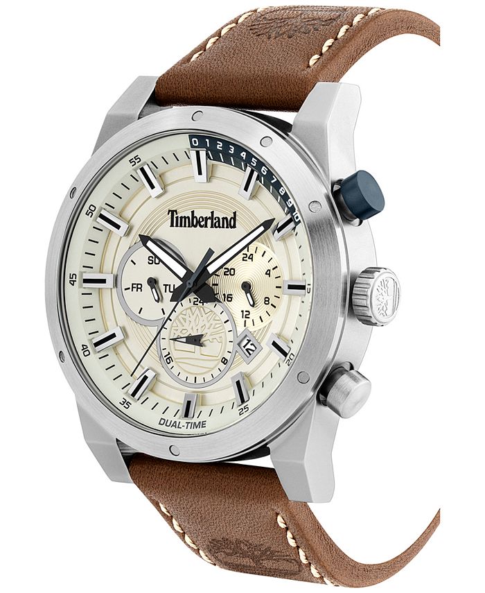 Timberland Men's Brown Leather Strap Watch 46mm - Macy's