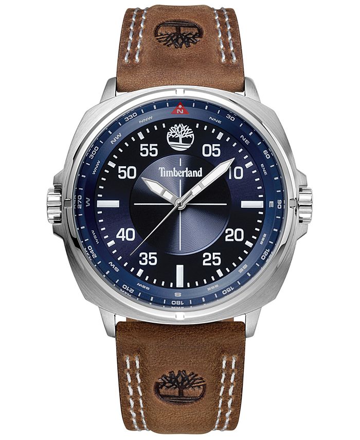 Timberland Men's Brown Leather Strap Watch 47mm - Macy's