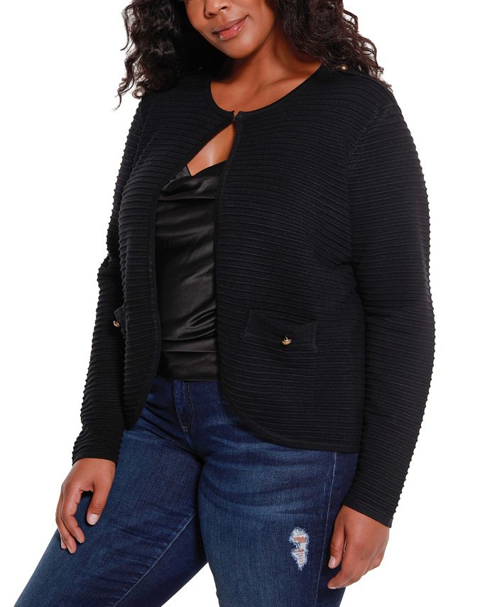 Belldini Black Label Women's Plus Size Ribbed Open Cardigan with ...