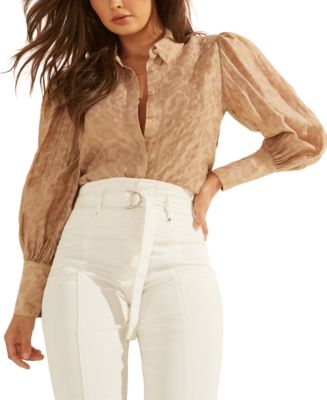 GUESS Raven Printed Jacquard Blouse - Macy's