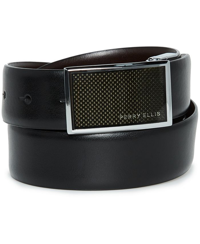 Perry Ellis Portfolio Perry Ellis Men's Graphite Plaque II Belt - Macy's