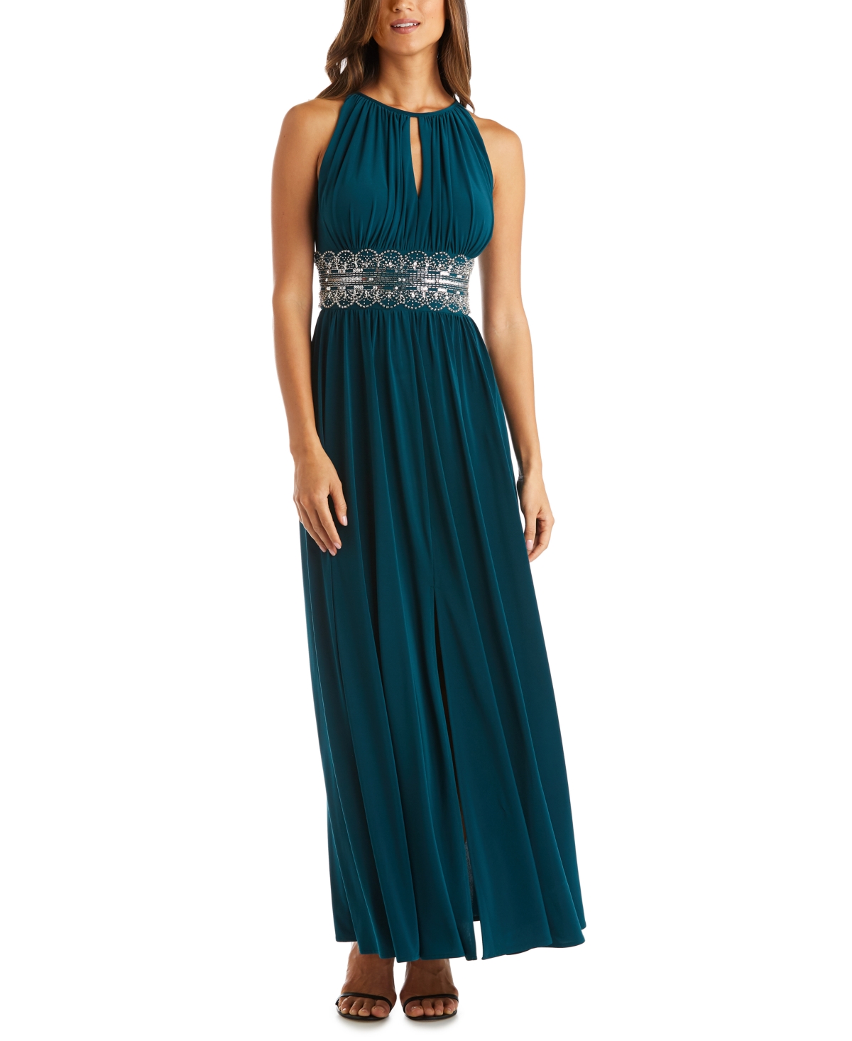 Click here for R&M Richards Petite Beaded Gown - Emerald prices