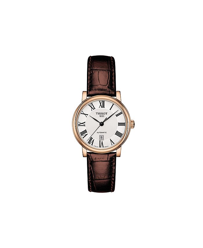 Tissot Women's Swiss Automatic Carson Premium Lady Brown Leather Strap ...