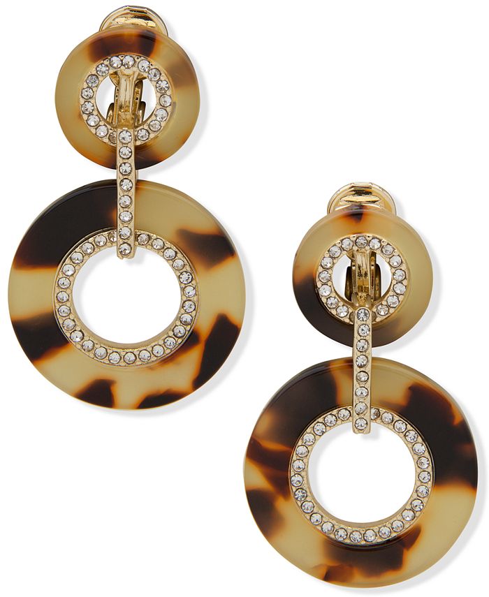 Lauren Ralph Lauren Gold-Tone Pavé & Tortoise-Look Circle Link Clip-On Double Drop Earrings - Macy's