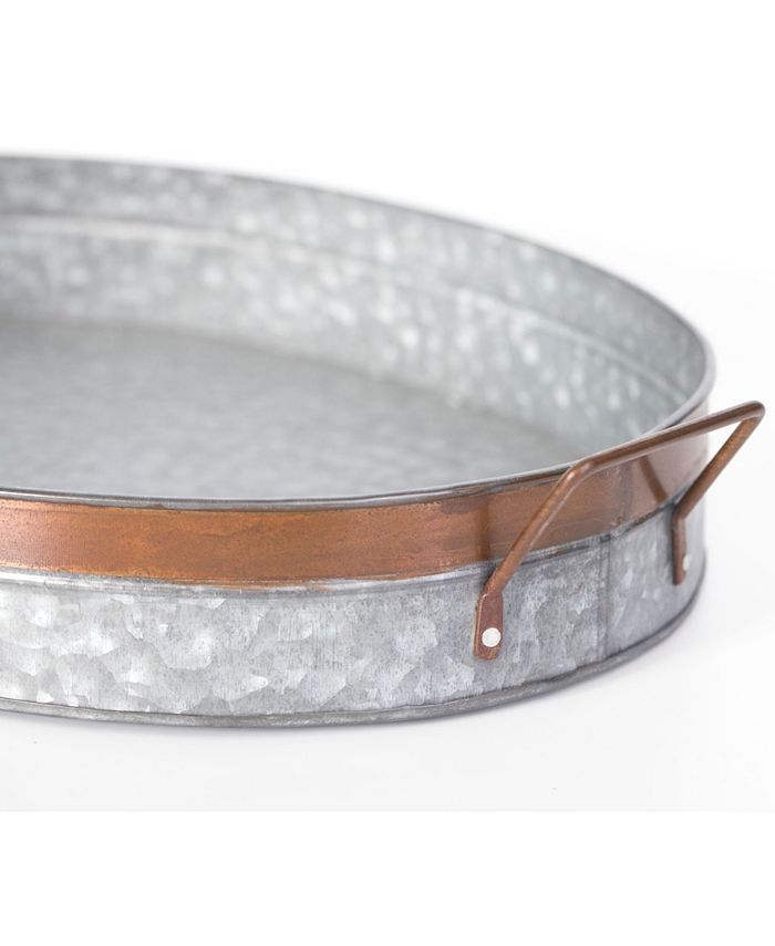 Vintiquewise Galvanized Metal Oval Rustic Serving Tray with Handles ...